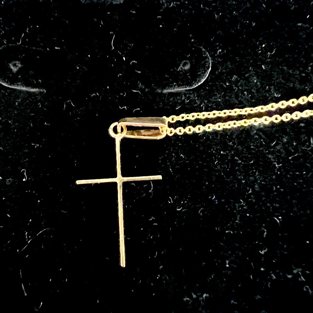 Simple Real 14k-Gold Cross Necklace Rolo Chain Includ… - Gem